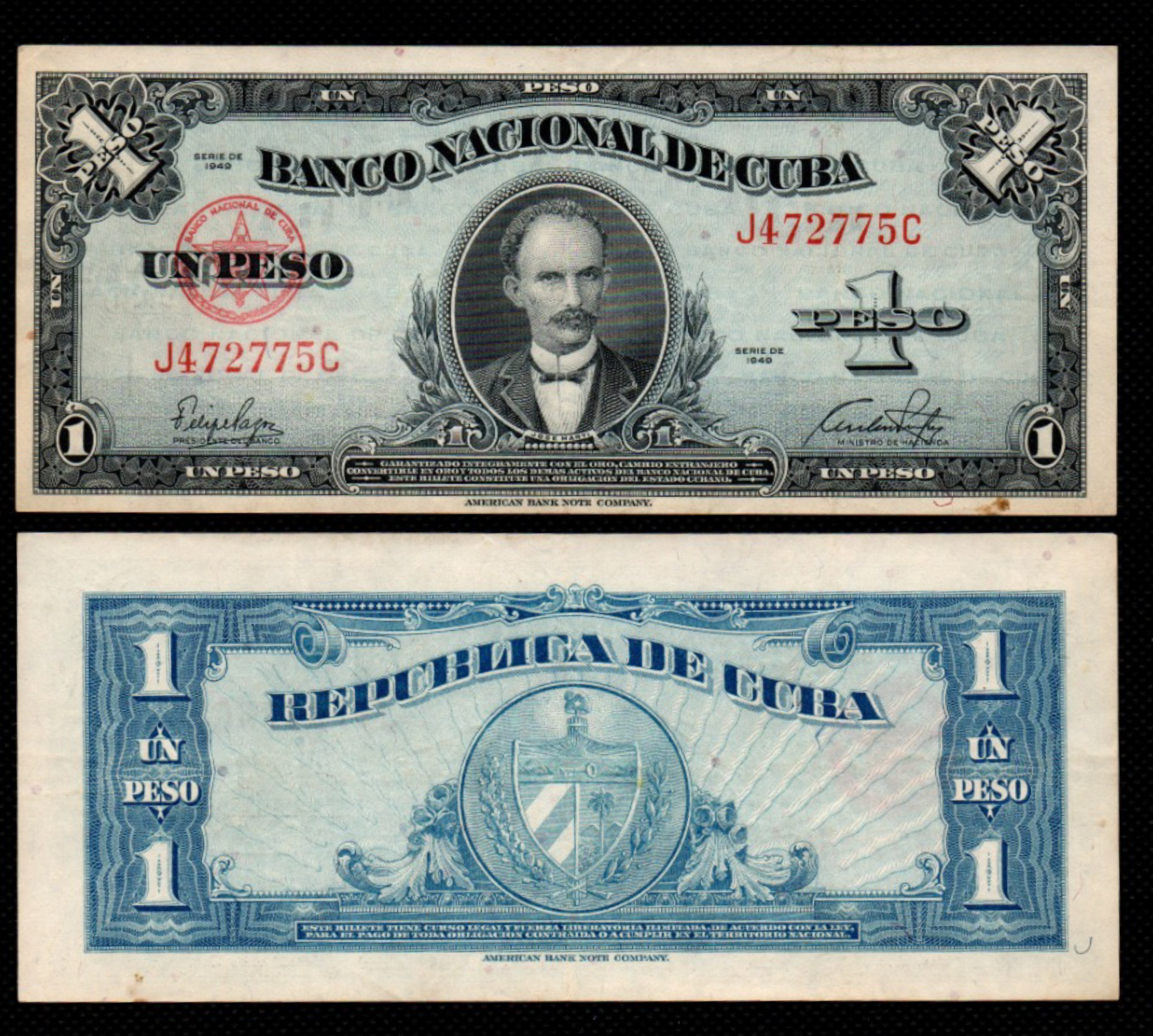Cédula de Cuba 1 Peso 1949 SOB